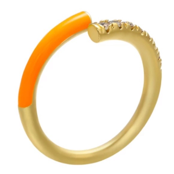 Jewelry | Yg Plated Orange Enamel Cz Adjustable Ring | Poshmark
